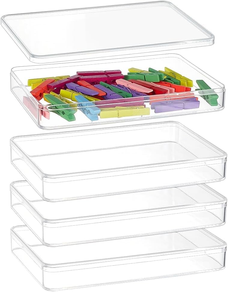 4Pcs Acrylic Storage Boxes with Lids 7x4.6x1inch Rectangle Storage Containers Storage Display ...