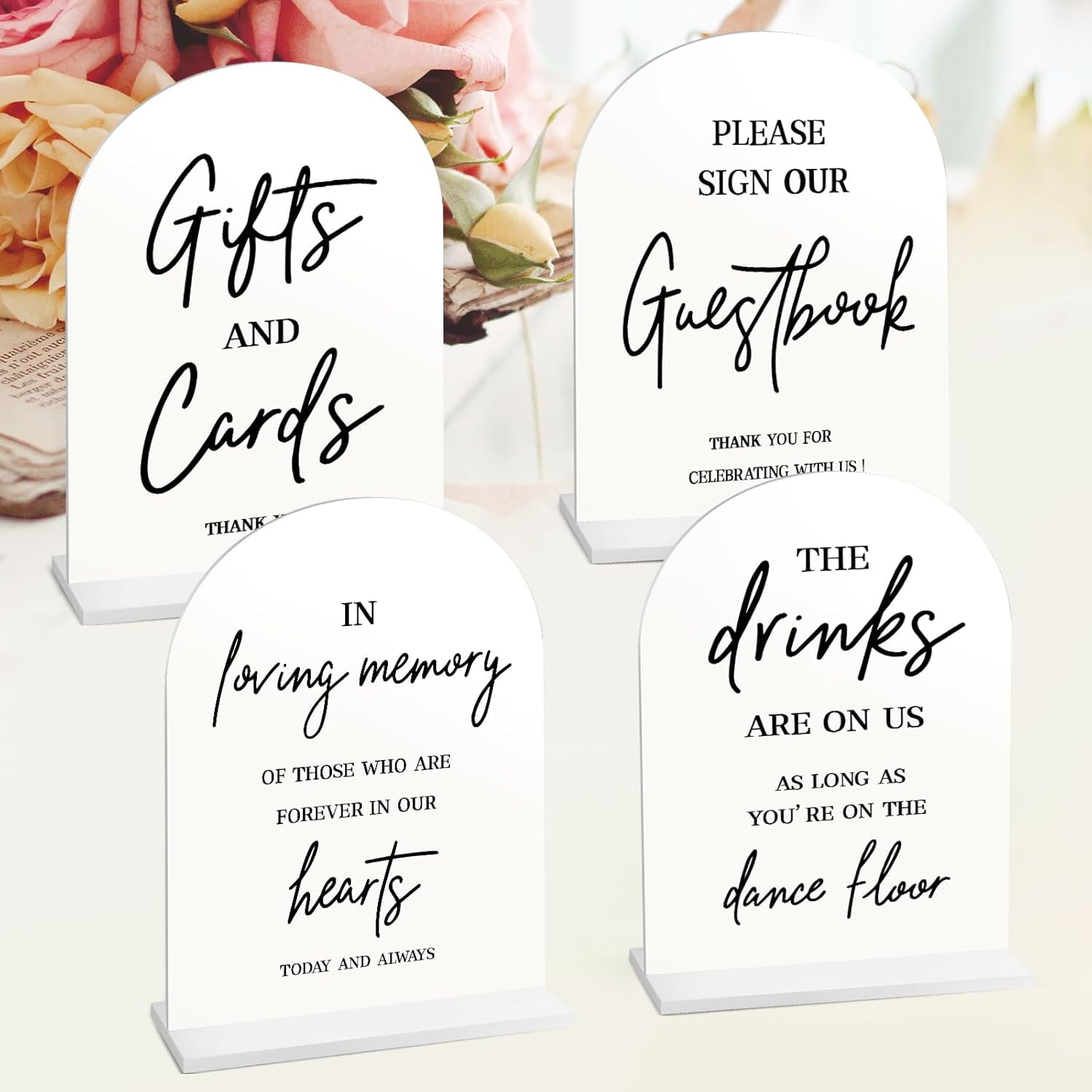 4Pcs Acrylic Wedding Signs for Reception, Guest Book Sign with Stand, Cards and Gifts Sign, In ...
