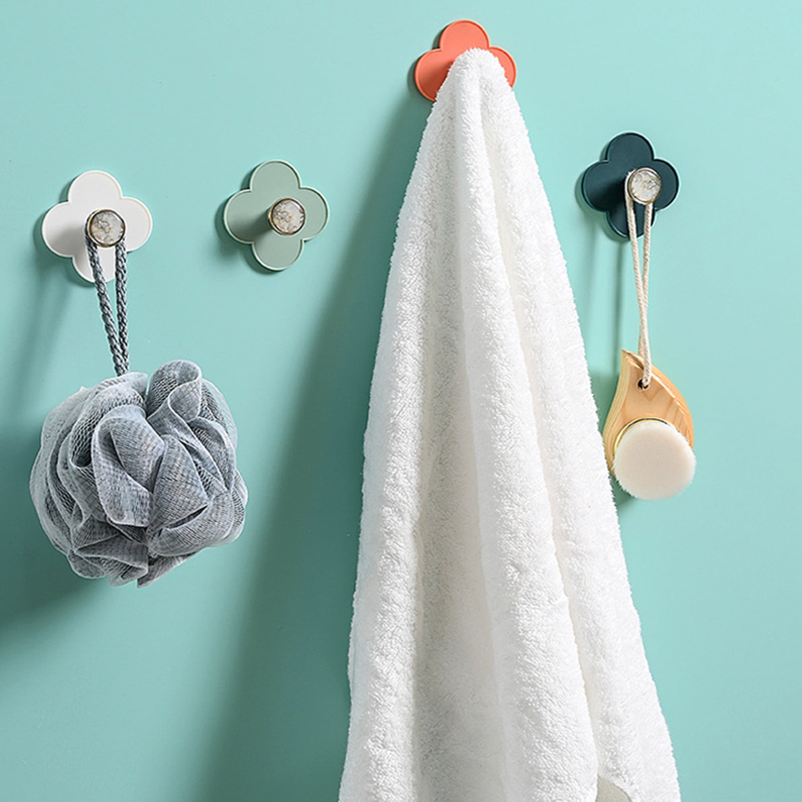 4Pcs Adhesive Bathroom Hooks Seamless Punch-Free Flower Shape Coat ...