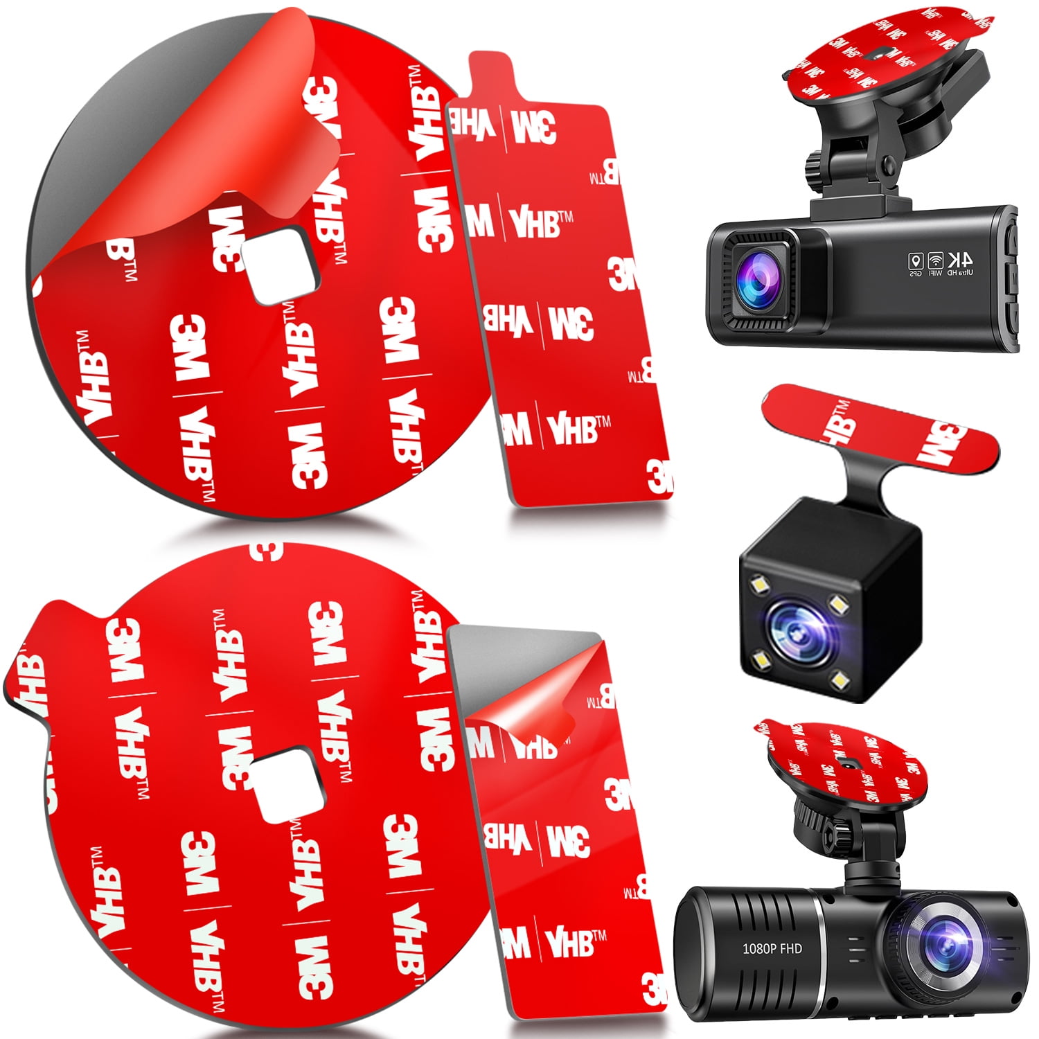 4Pcs Adhesive Sticky Pads for Front and Rear Dash Cam, Heat Resistant ...