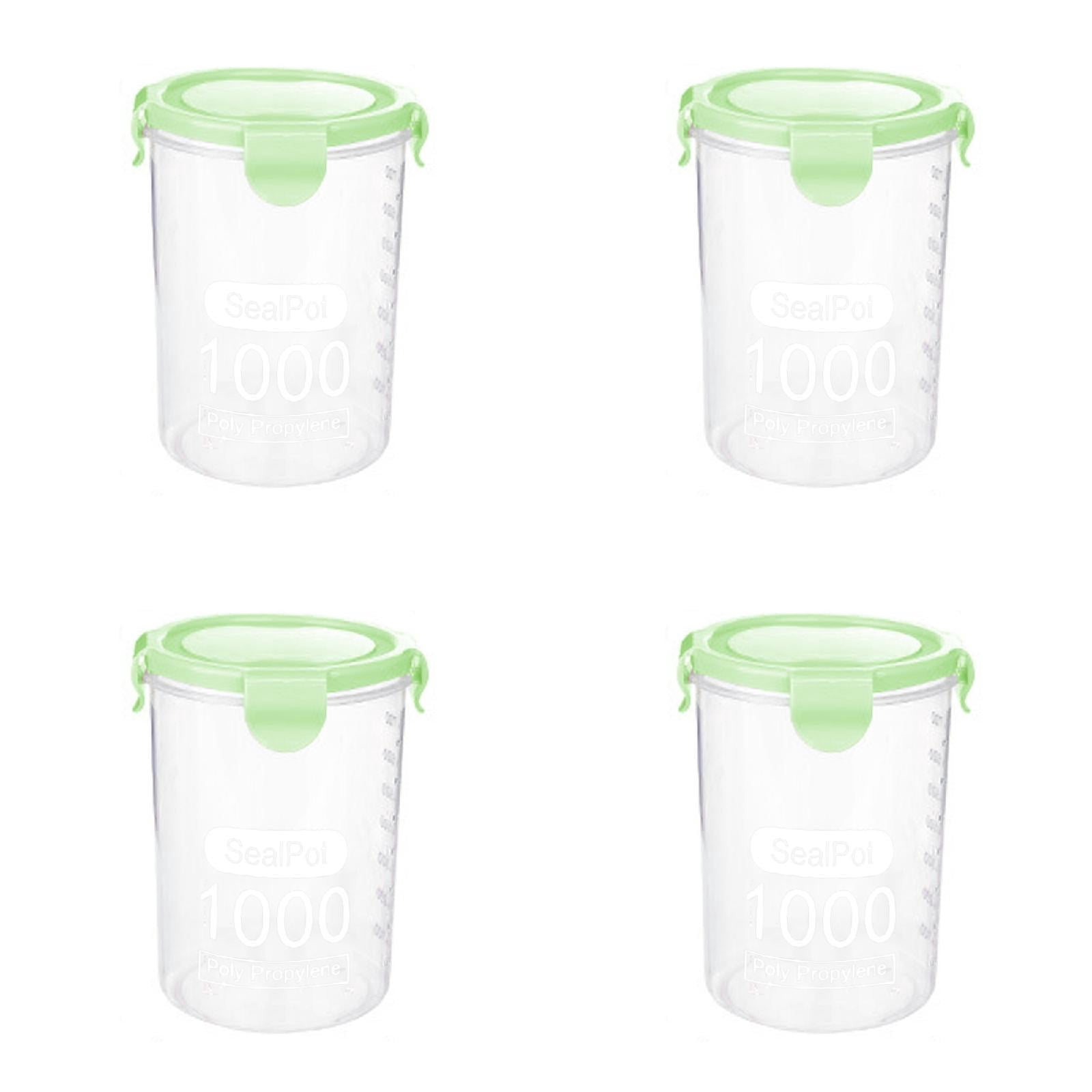 4Pcs Airtight Plastic Food Storage Container,1000ml Seal Pot with Scale ...