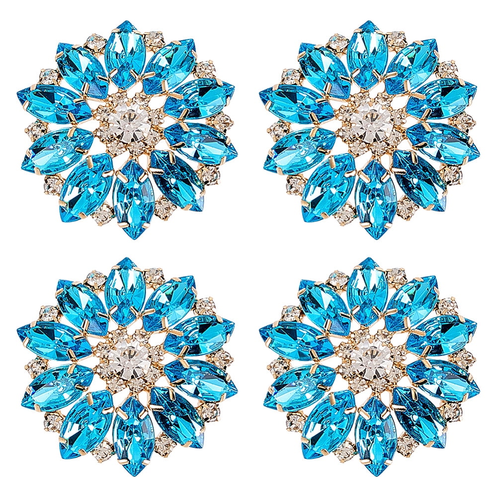 4Pcs Alloy & Glass & Rhinestone Shank Buttons 1-Hole Flower Deep Sky ...