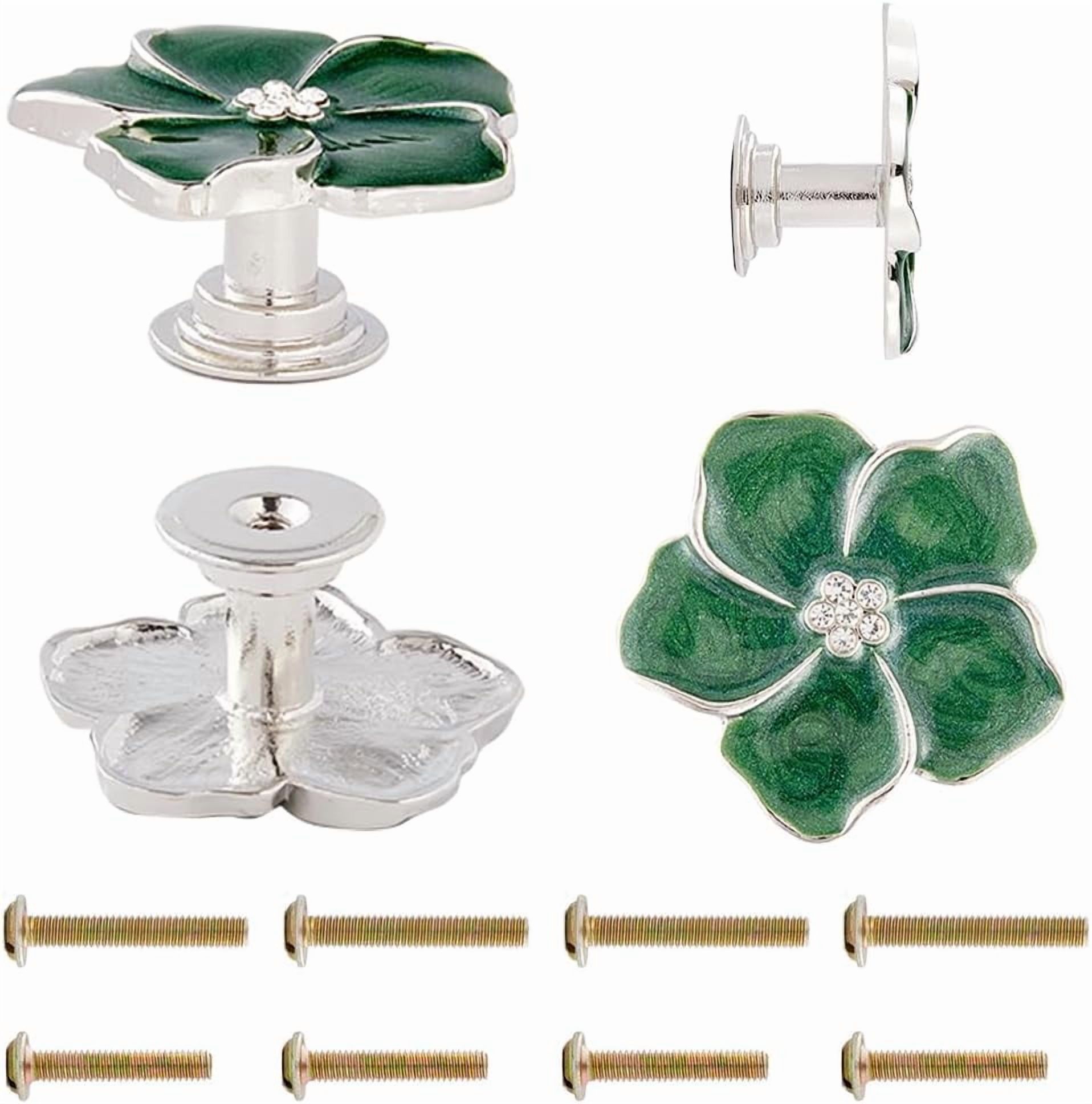 4Pcs Alloy Rhinestone Drawer Knobs Enamel Drawer Pull Handle Green ...