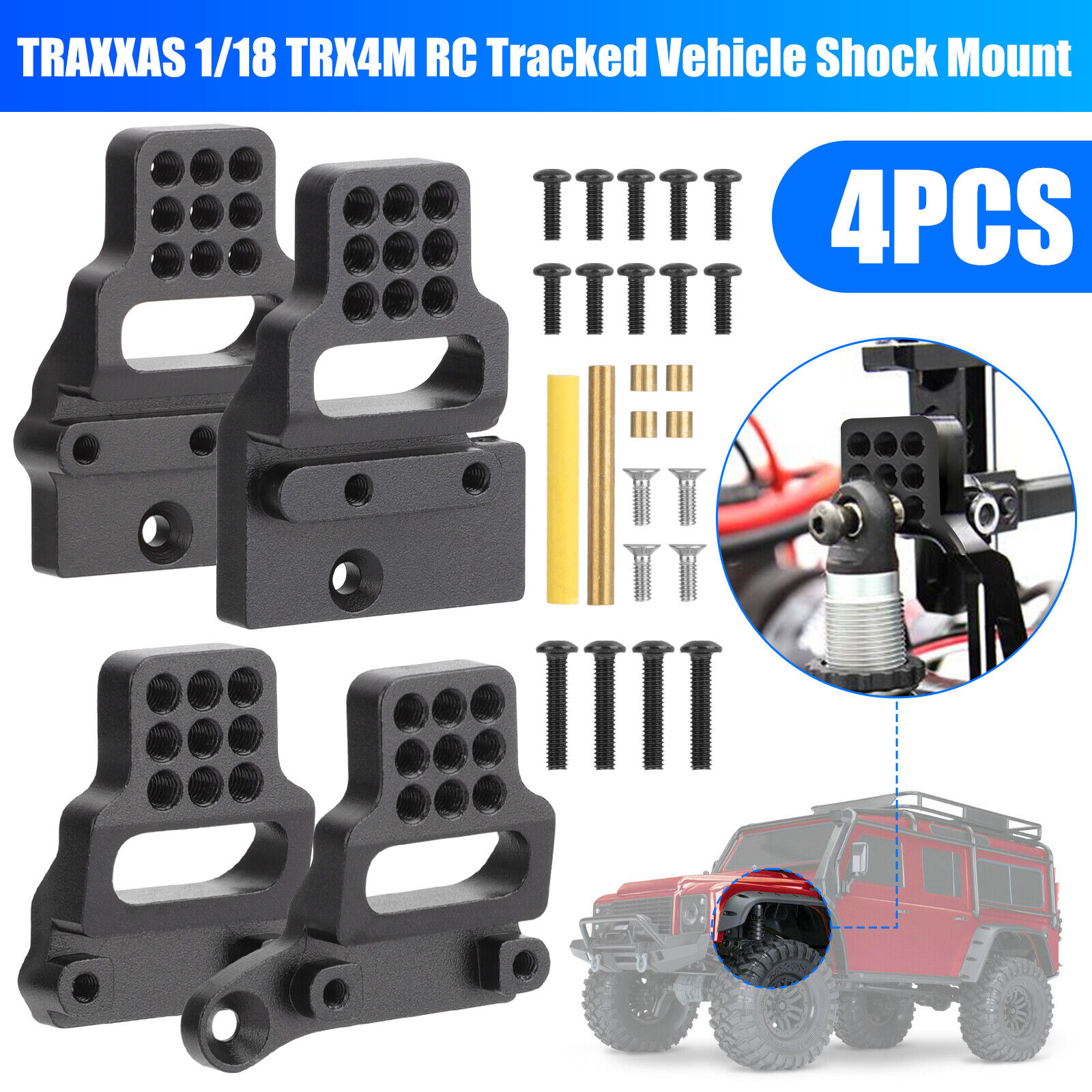 4Pcs Aluminium Front Rear Shock Mount for 1/18 TRAXXAS TRX4M RC Crawler ...