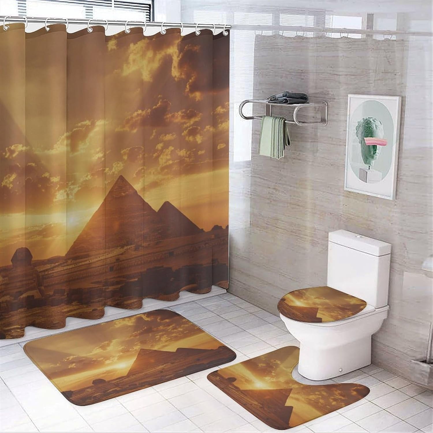 4Pcs Ancient Egyptian Sphinx Shower Curtain Sets Bathroom Decor ...