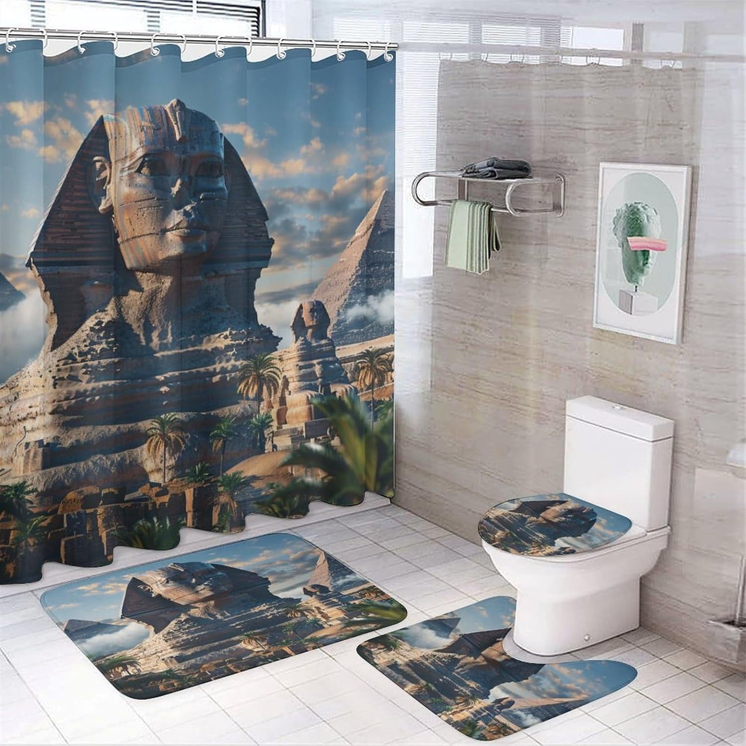 4Pcs Ancient Egyptian Sphinx Shower Curtain Sets Bathroom Decor ...