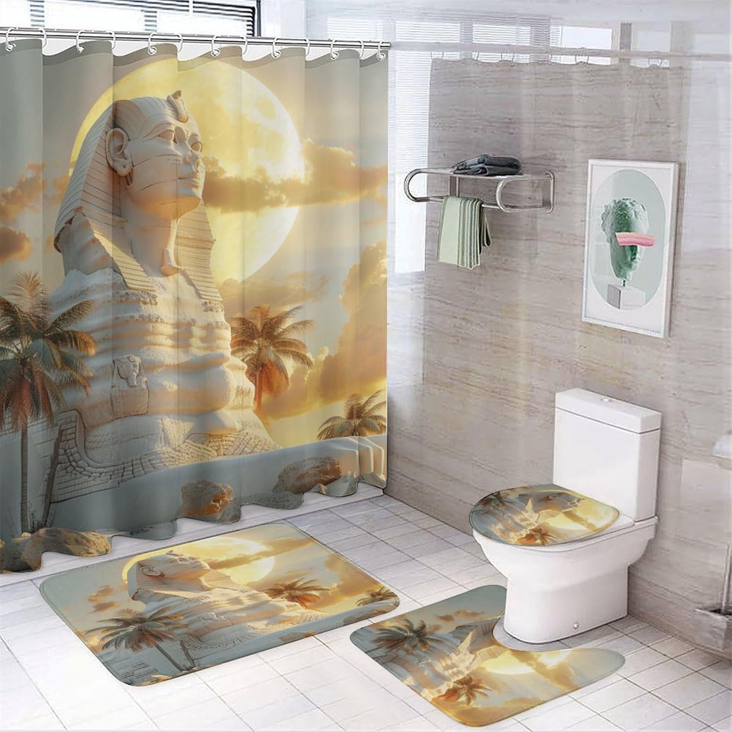 4Pcs Ancient Egyptian Sphinx Shower Curtain Sets Bathroom Decor ...
