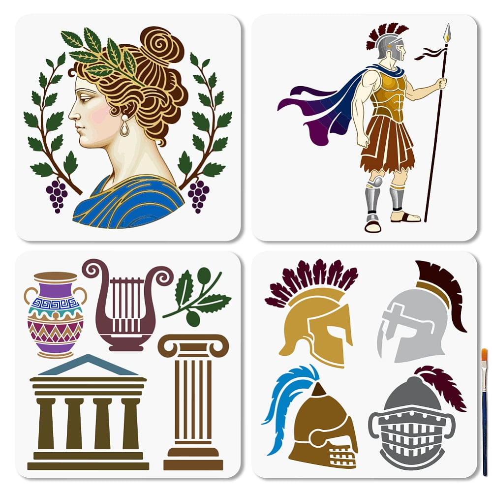 4Pcs Ancient Greece Rome Stencil Greek Architecture Character Stencil ...