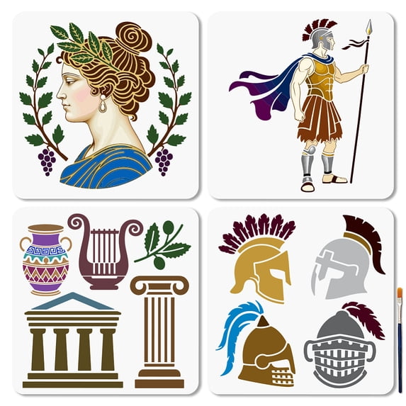4Pcs Ancient Greece Rome Stencil Greek Architecture Character Stencil ...
