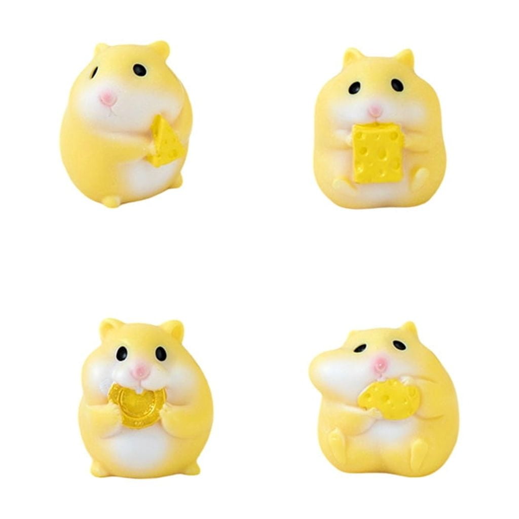 4Pcs Animal Statues Little Yellow Hamster Statues Sculptures Hamster ...
