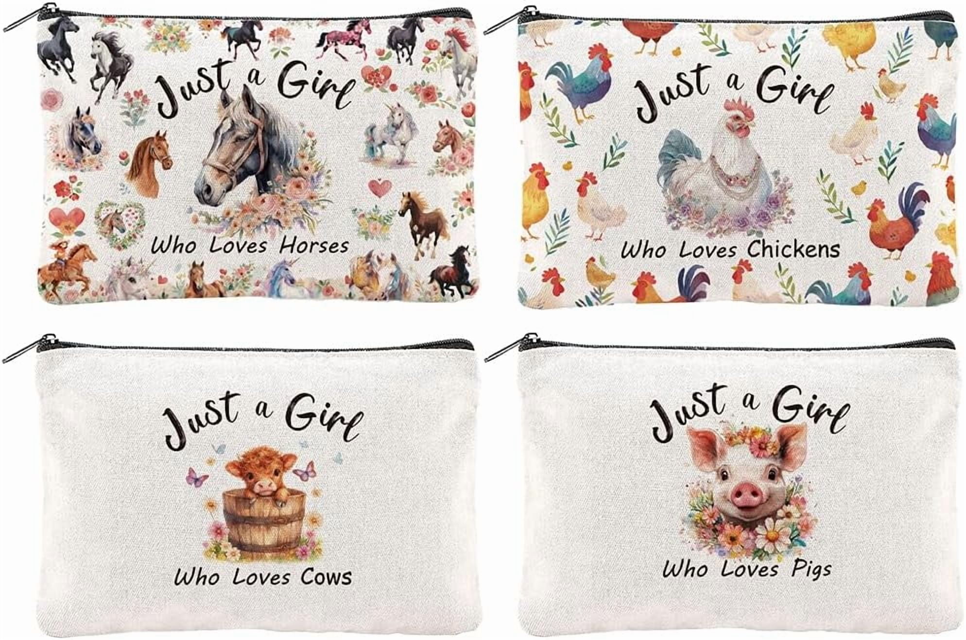 4Pcs Animals Makeup Bags 5.91x9.06 inch Canvas Cosmetic Bags Horse ...