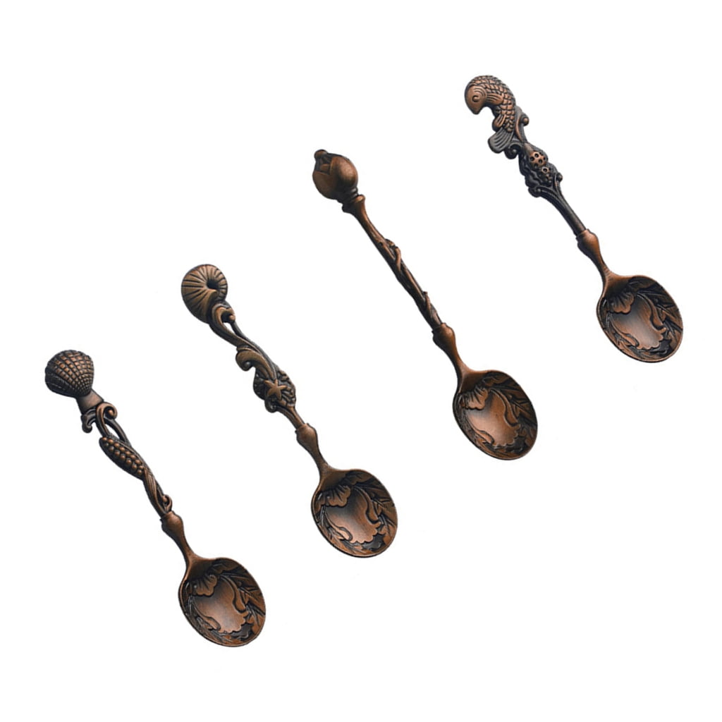 4Pcs Antique Coffee Dessert Spoon Ocean Theme Teaspoon Creative Handle ...