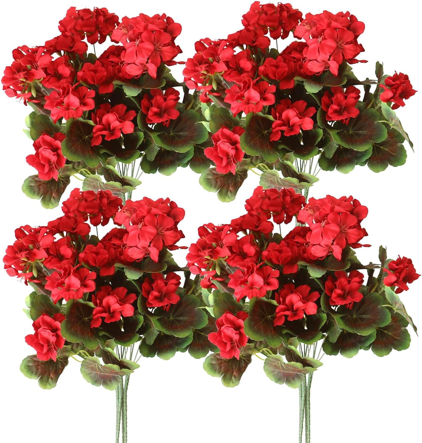 4Pcs Artifici Fake Silk Flowers for Decoration, Red Geranium Silk ...