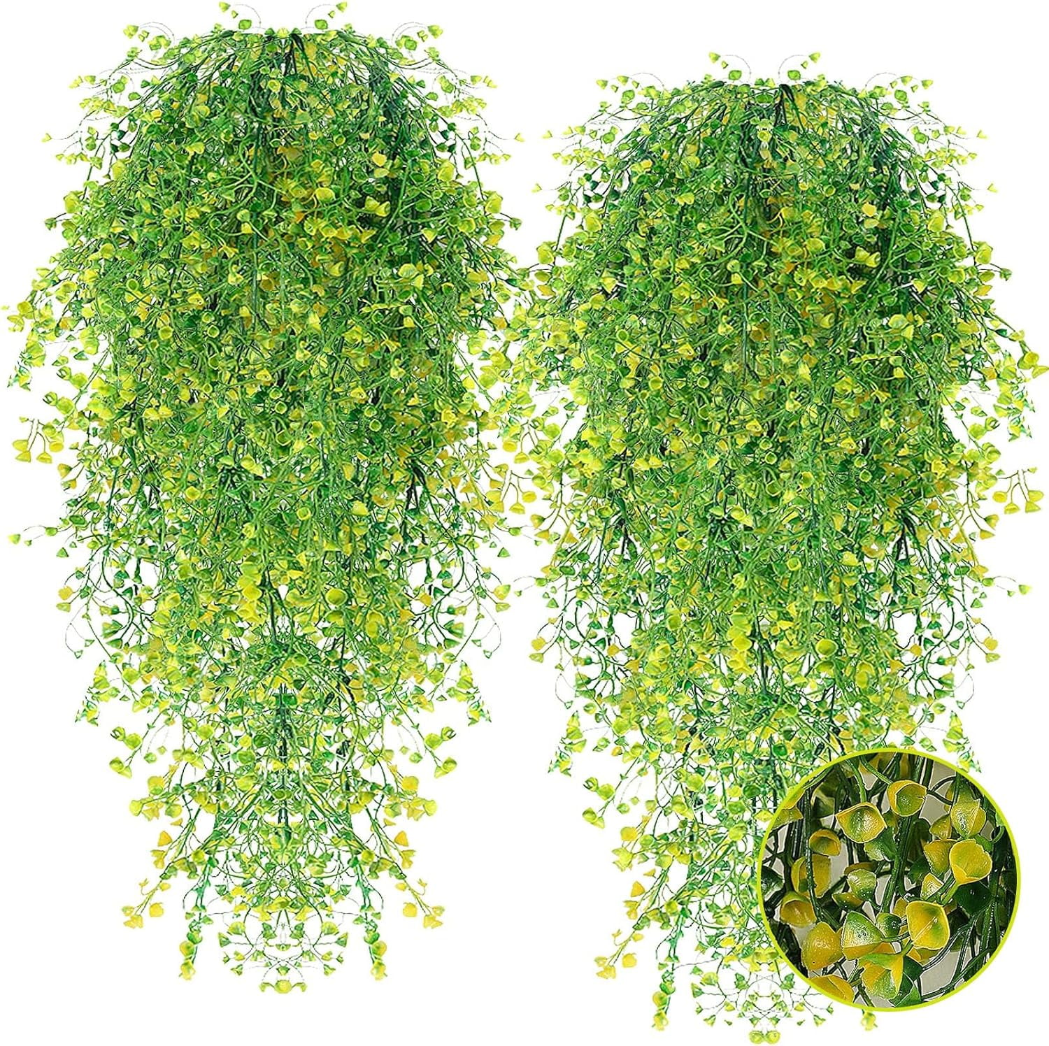 4Pcs Artificial Hanging Plants Faux Plastic Bell Leaves Greenery Ivy ...