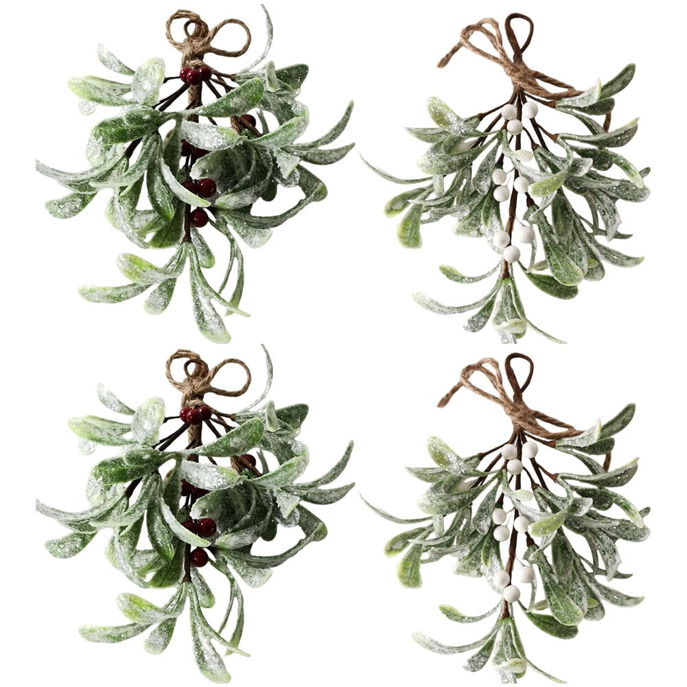 4Pcs Artificial Mistletoe Bouquets Artificial Mistletoe Picks with Red ...