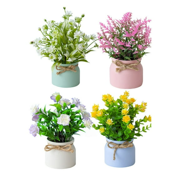 4Pcs Artificial Pot Flowers Small Fake Plants with Pot Potted for ...