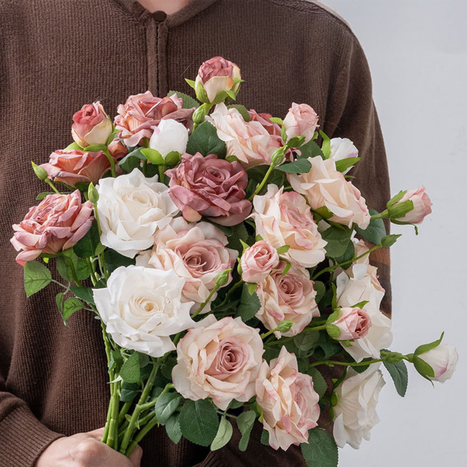 4Pcs Artificial Roses Flowers, Realistic Blossom Roses, Real Touch Silk ...