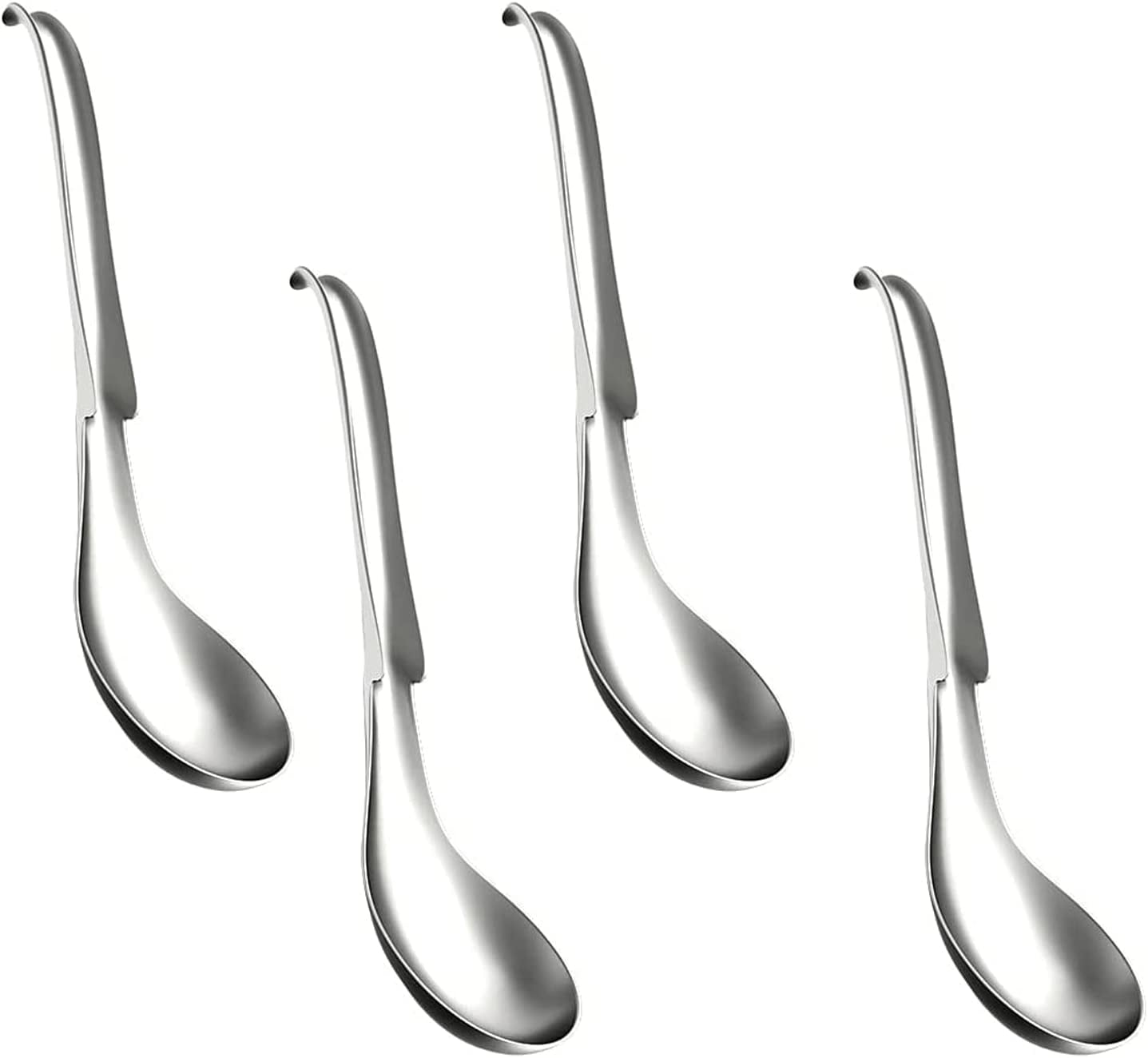 4Pcs Asian Soup Spoons Stainless Steel Dinner Rice Spoons With Round ...