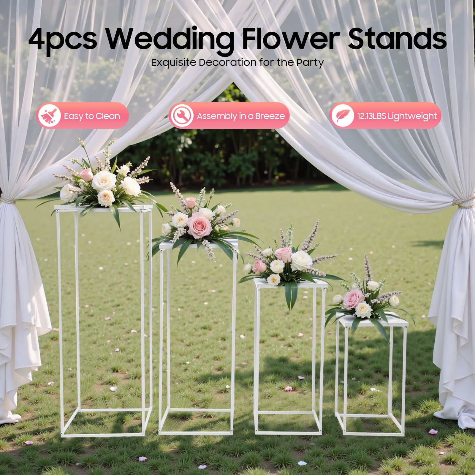 4Pcs Assorted Sizes Square Metal Flower Stand Set, Geometric Tall ...