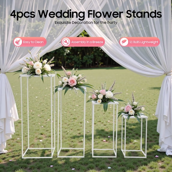 4Pcs Assorted Sizes Square Metal Flower Stand Set, Geometric Tall ...