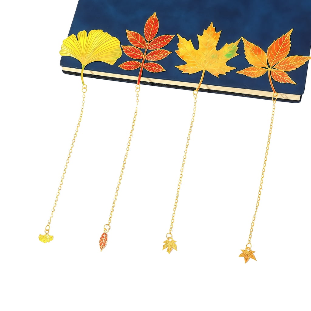 4Pcs Autumn Leaves Themed Bookmarks Retro Metal Bookmarks with Chain ...
