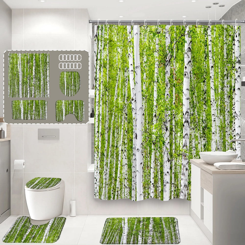 4Pcs Autumn Scenery Shower Curtain Fall Forest Falling Leaves Maple ...