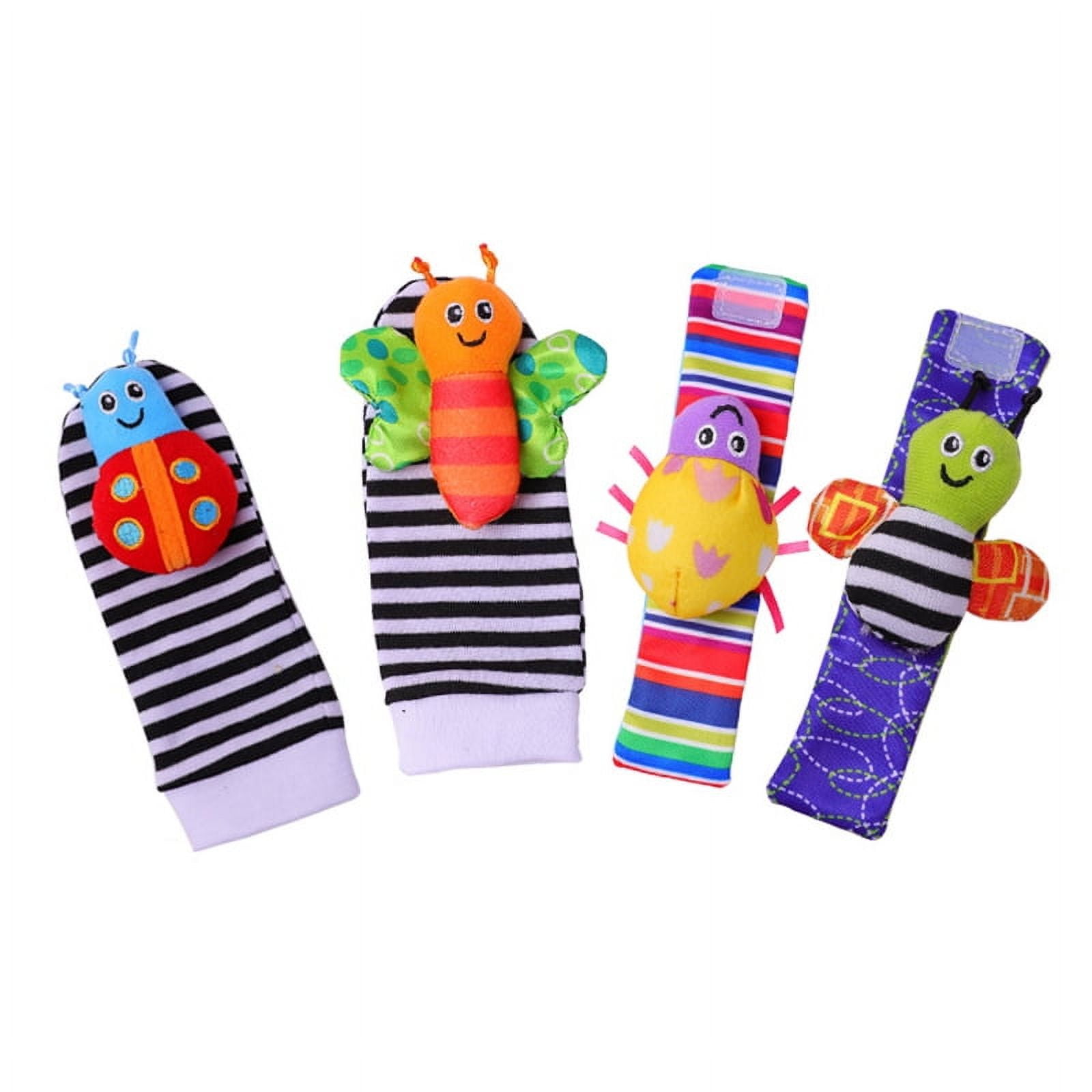 4Pcs Baby Toy 0-12 Months Baby Rattles Toys Animal Socks Wrist Strap ...