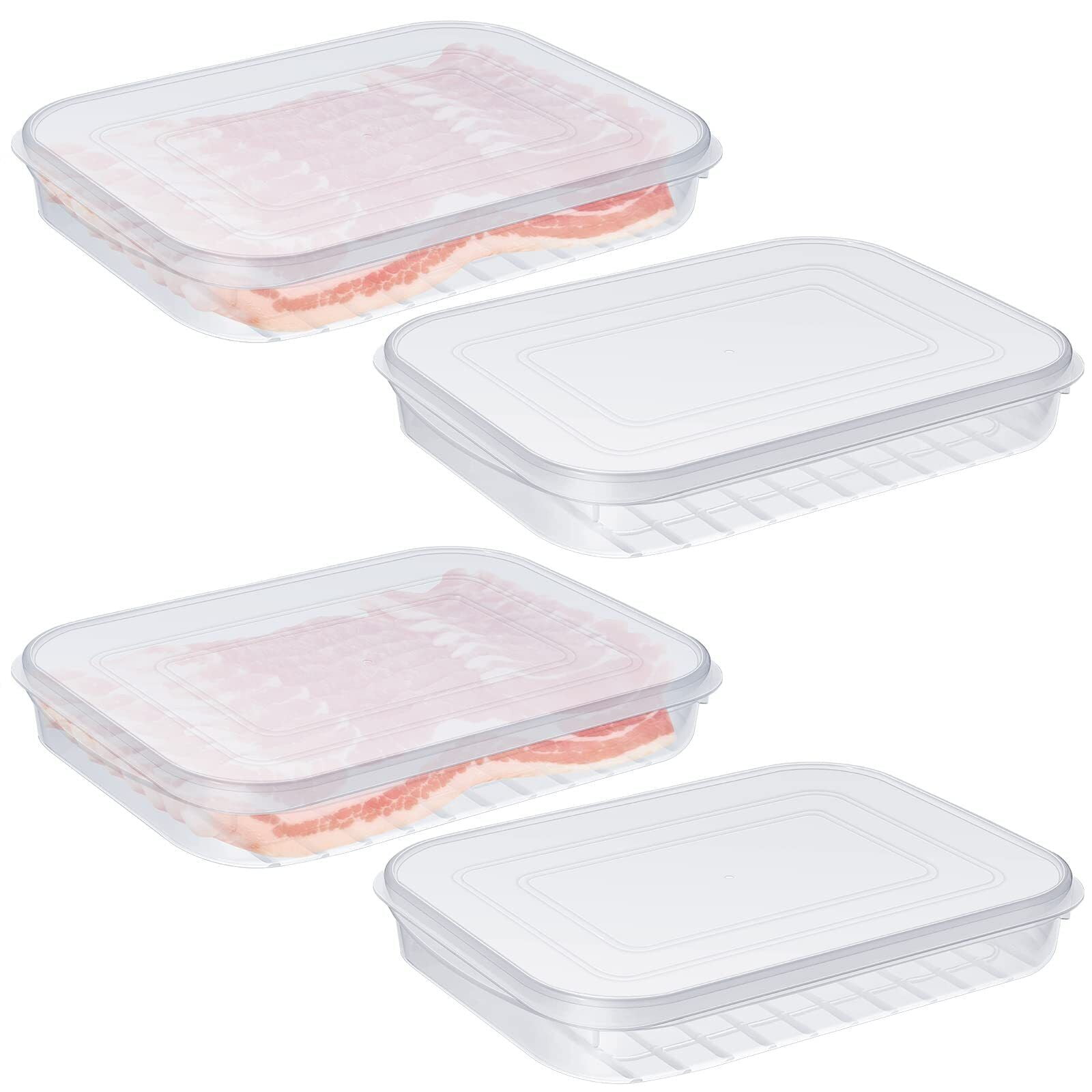 4Pcs Bacon Keeper Plastic Deli Meat Saver With Lids Airtight for Fridge ...
