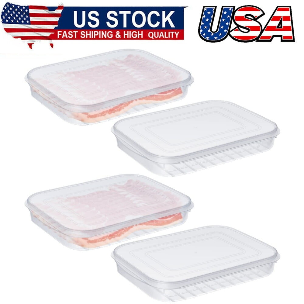 4Pcs Bacon Keeper Plastic Deli Meat Saver with Lids Airtight Cold Cuts ...