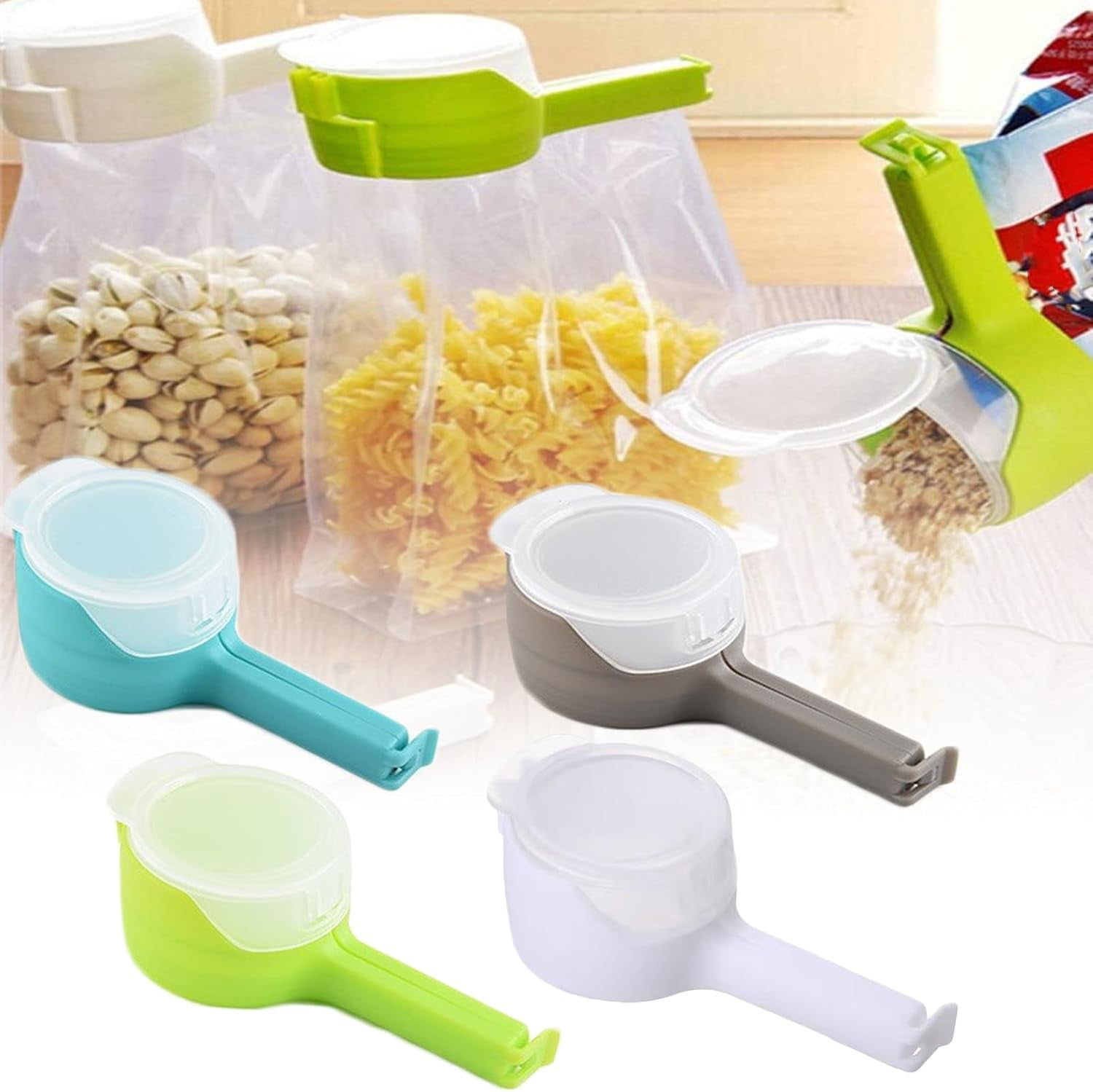 4Pcs Bag Clip with Pour Spout, Bag Spout Clips, Food Bag Clips with ...