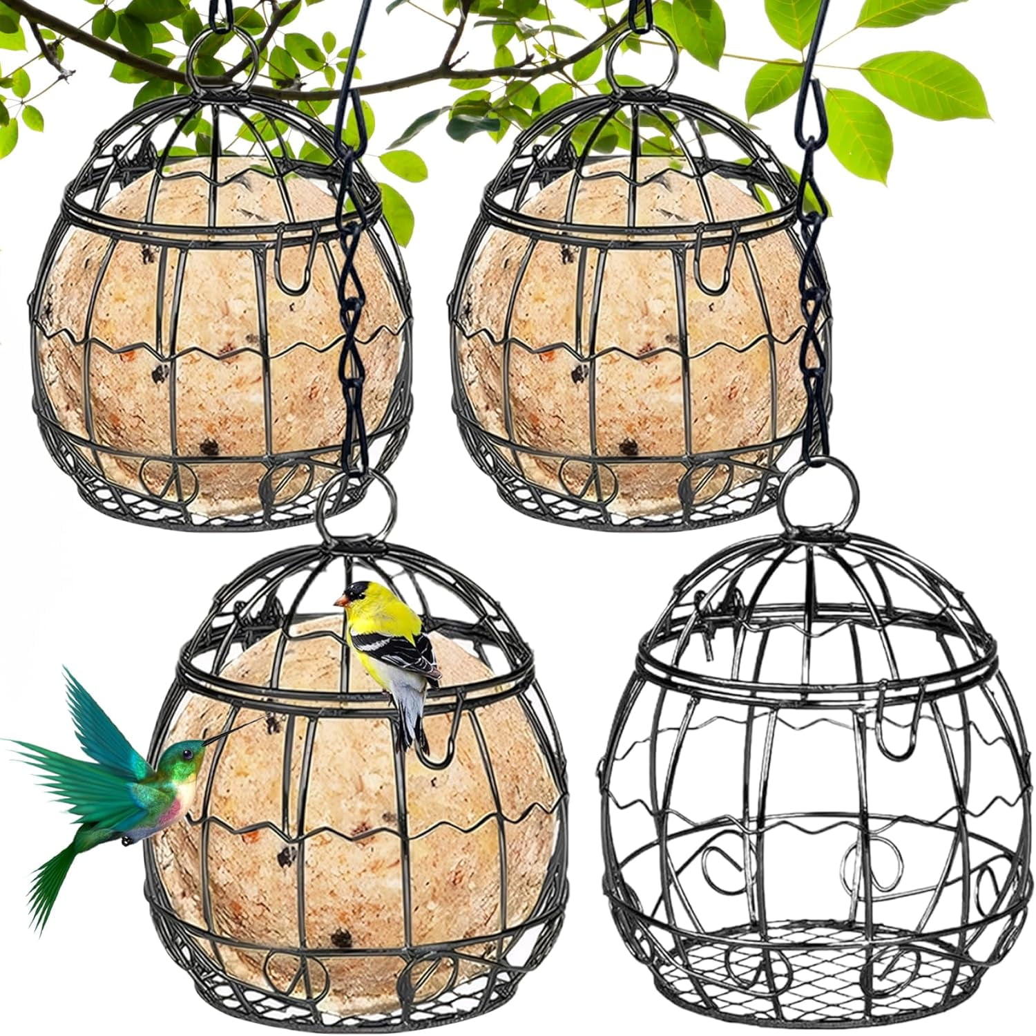 4Pcs Ball Bird Feeders, Meatl Hanging Bird Suet Ball Feeders with Hooks ...