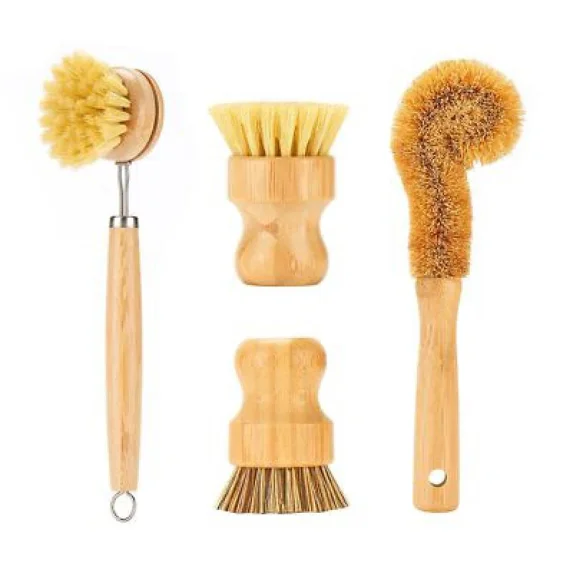 4Pcs Bamboo Dish Brush Set,Palm Wooden Dish Scrubber Brush For Pots ...