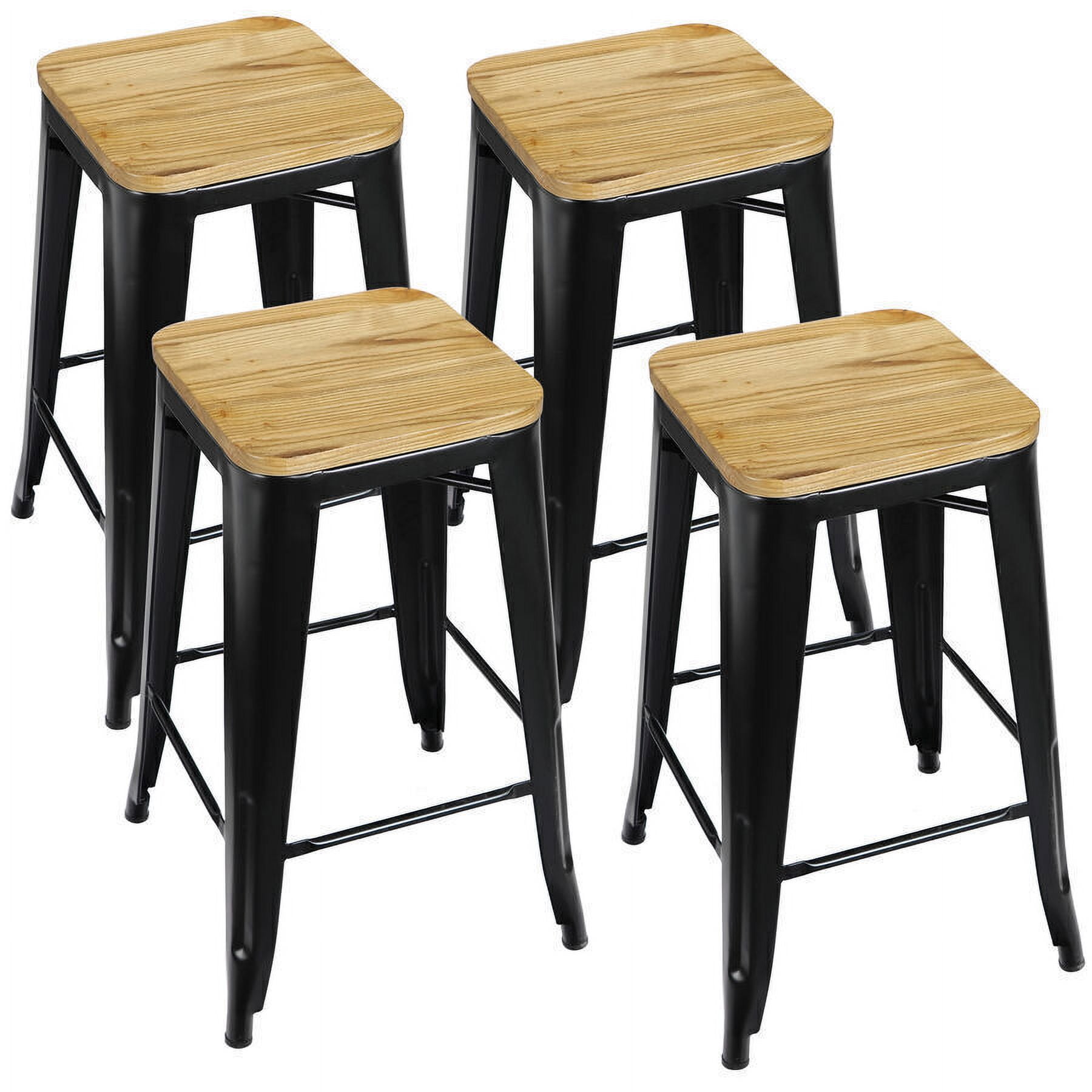 4Pcs Bar Stools Metal Steel Counter Wooden Stackable Dining Chairs ...