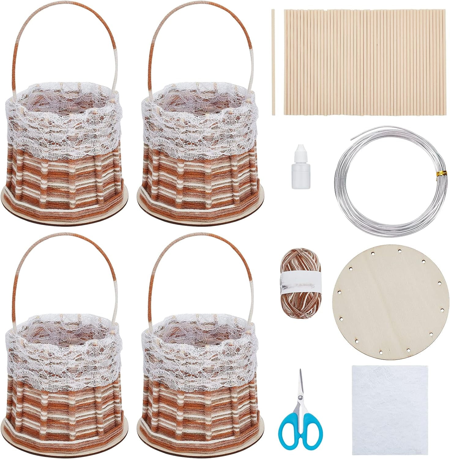 4Pcs Basket Weaving Kits DIY Mini Rattan Woven Basket Lace Storage ...