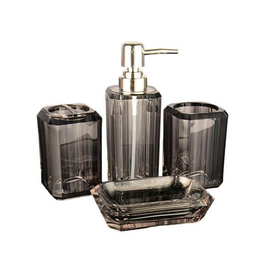 4-Piece Decorative Glass Bathroom Accessory Set | Embossed Blue Heavy ...