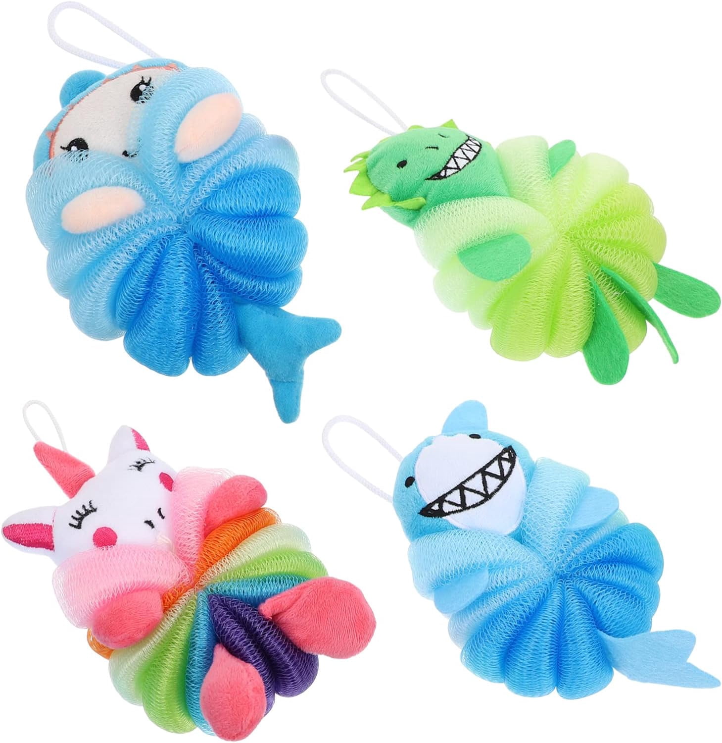 4Pcs Bath Sponge Loofahs Sponge Body Scrubbers Cartoon Exfoliators Mesh ...