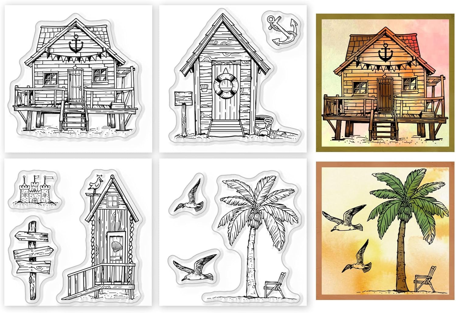 4Pcs Beach Hut Clear Stamps for DIY Scrapbooking Log Cabin Mini ...