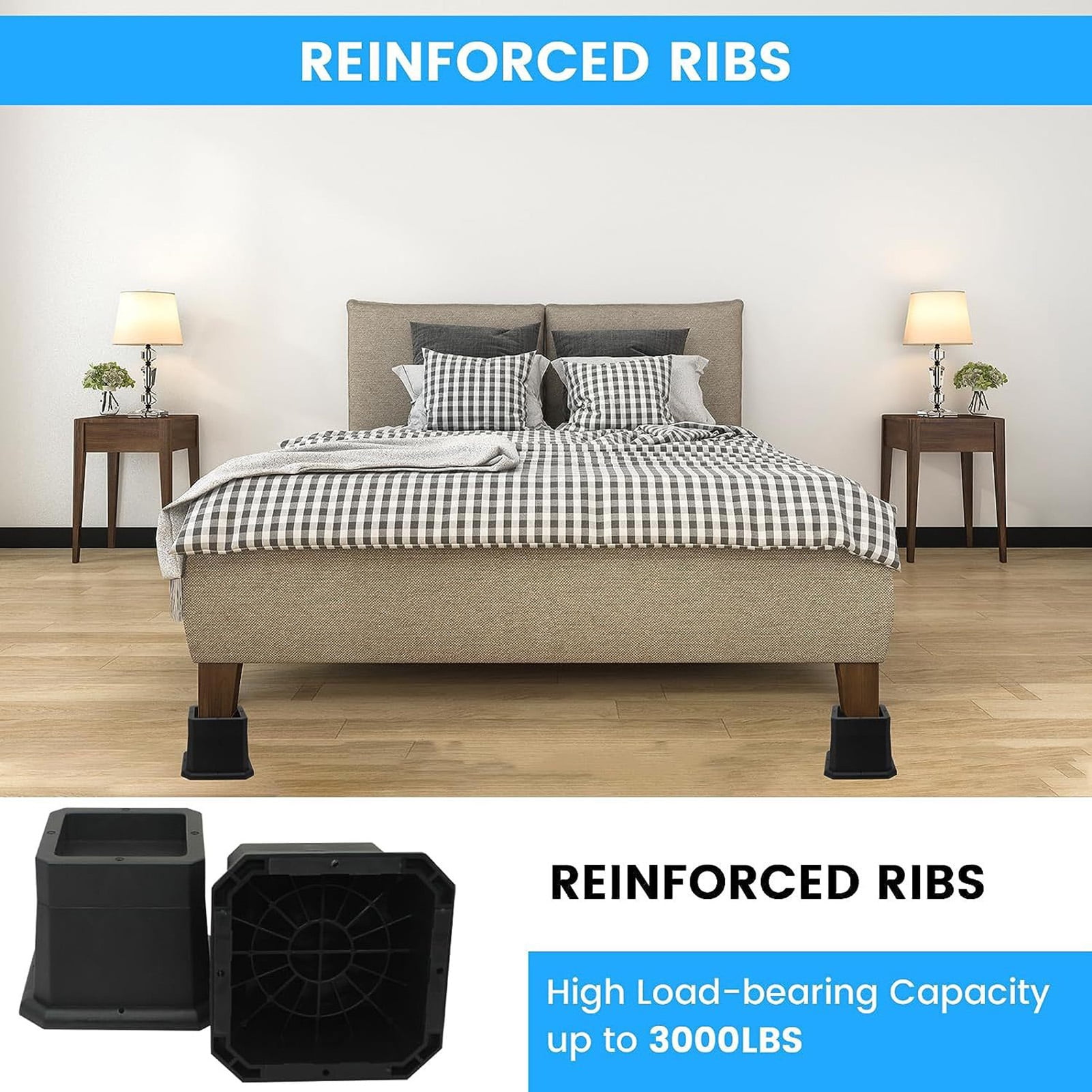 4Pcs Bed Risers 2/3/4 Inch Heavy Duty Furniture Riser Support Up to ...