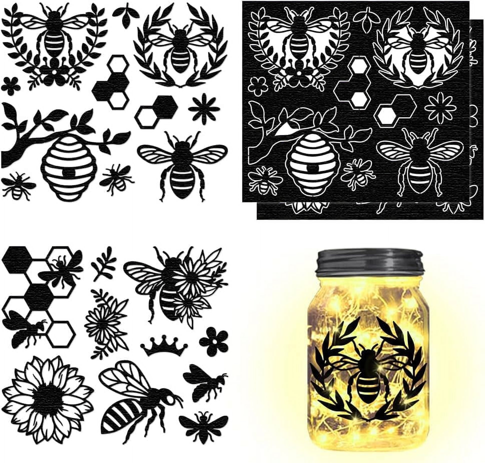 4Pcs Bee Silhouettes Laser Cutouts Decals Flower Mason Jar Cutouts ...