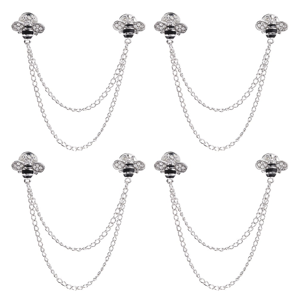 4Pcs Bee Zinc Alloy Rhinestone Fringed Brooches Hanging Chain Brooch ...