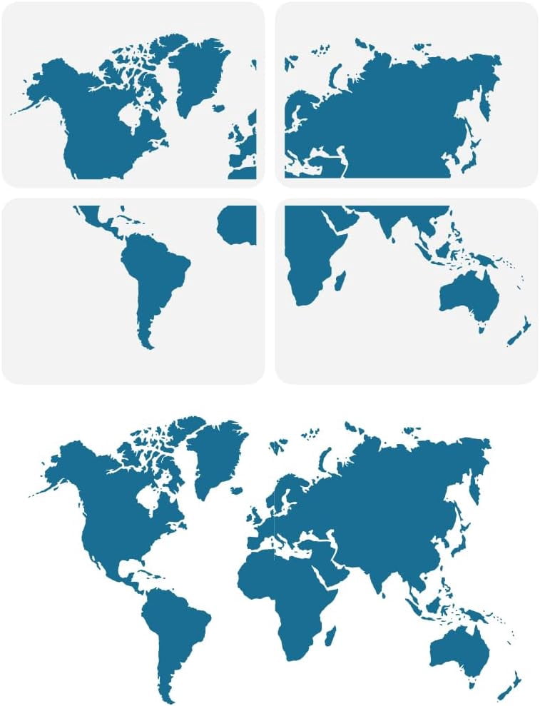 4Pcs Big World Map Painting Stencil 8.3x11.7 inch Reusable World Map ...