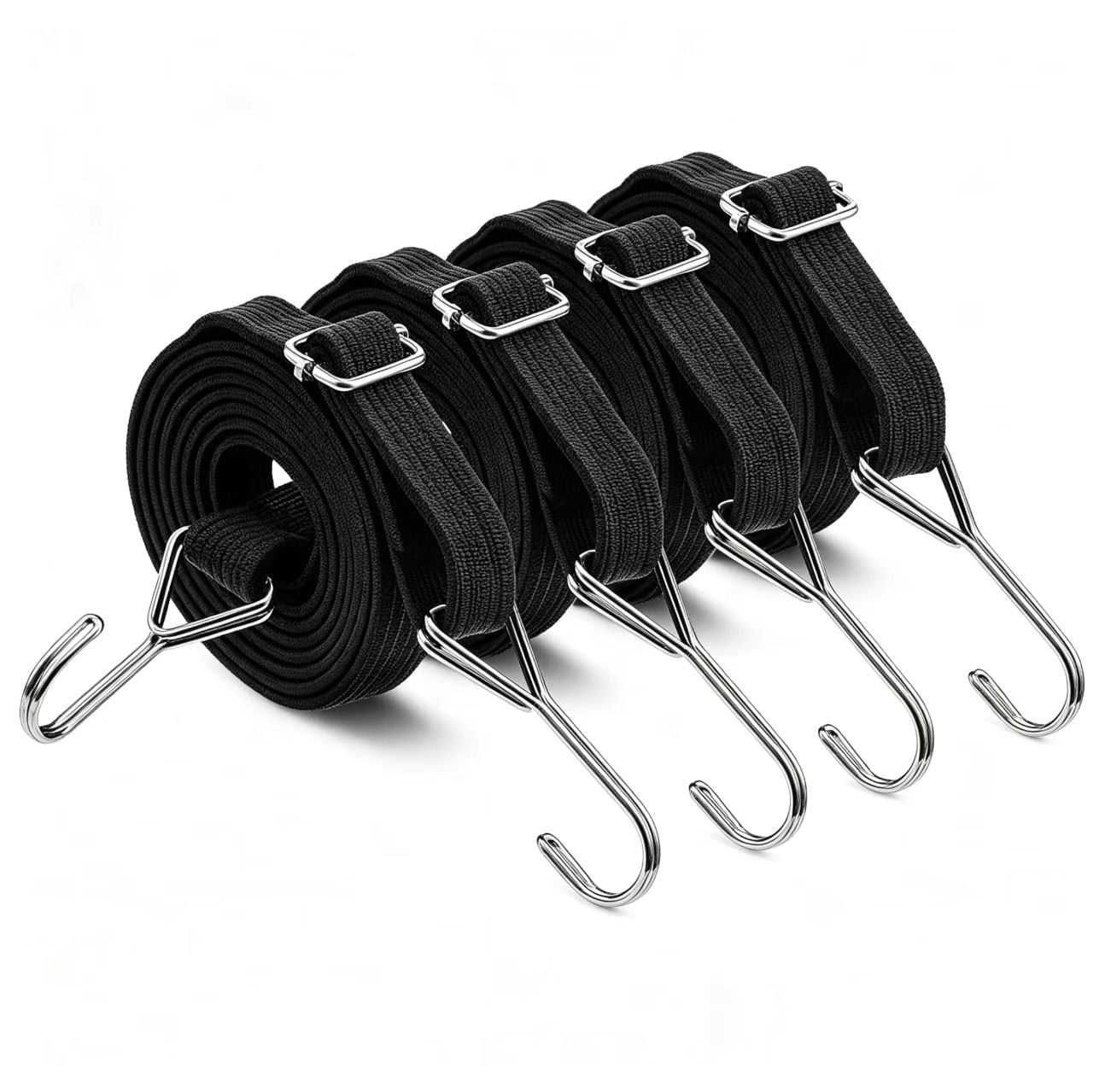 4Pcs Black Adjustable Bungee Cords with Hooks, 80" Long Heavy Duty Flat ...