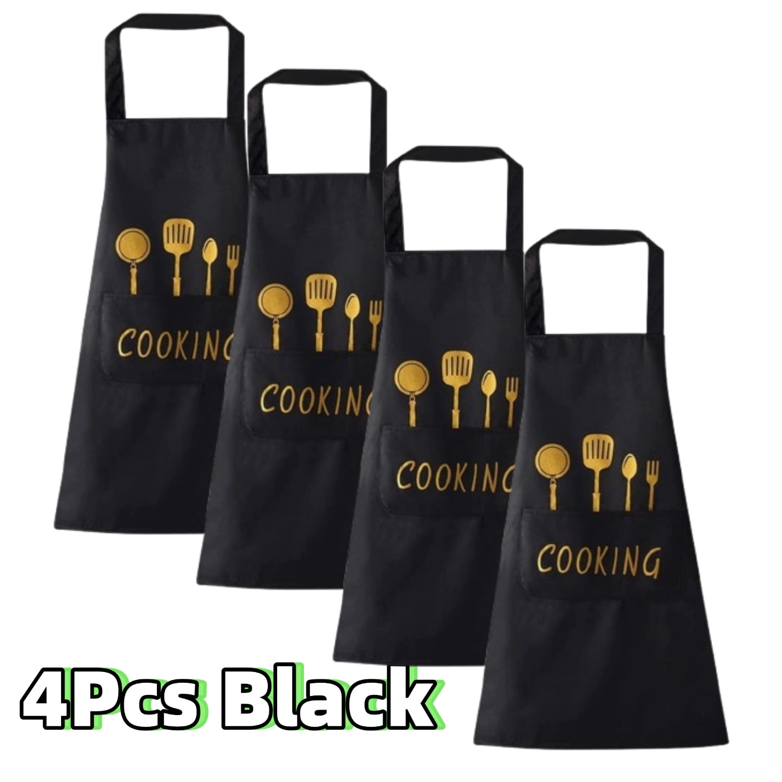 4Pcs Black Aprons for Cooking Adults Apron with Pockets Kitchen Chef ...
