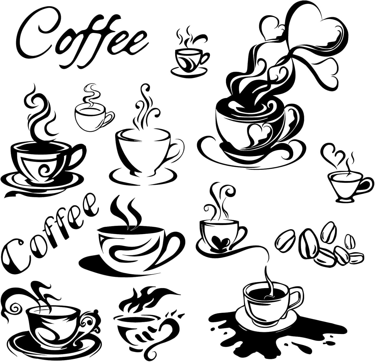 4Pcs Black Coffee Wall Decals Coffee Cup Stickers Mural Vinyl Wall Art ...