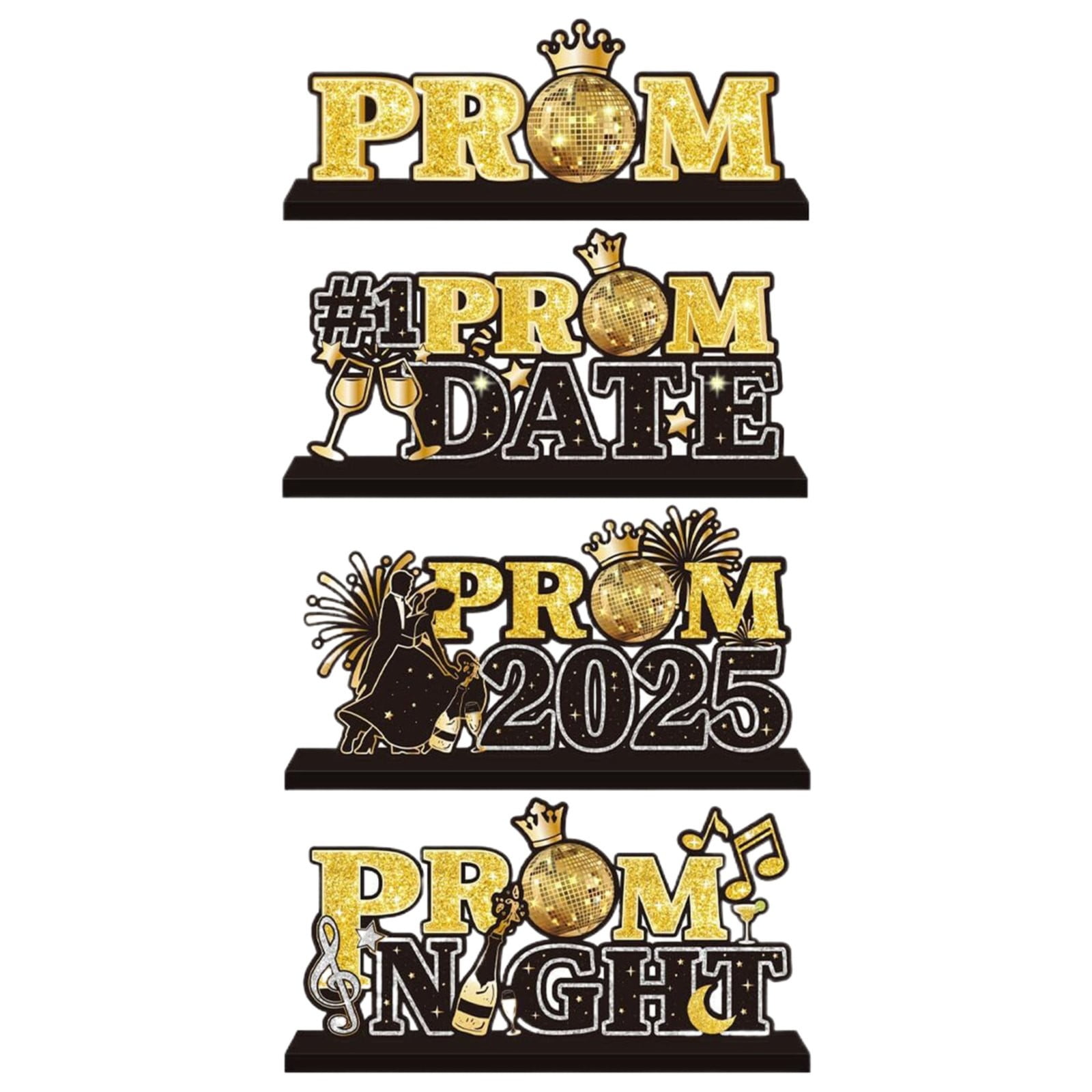 4Pcs Black And Gold Prom Night Decorations Wooden Table Centerpieces ...