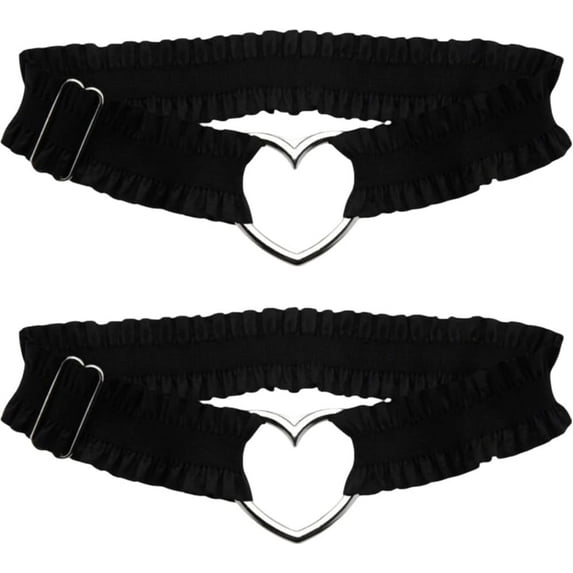 4Pcs Black Heart Lace Thigh Garter Adjustable Elastic Non Slip Lolita ...
