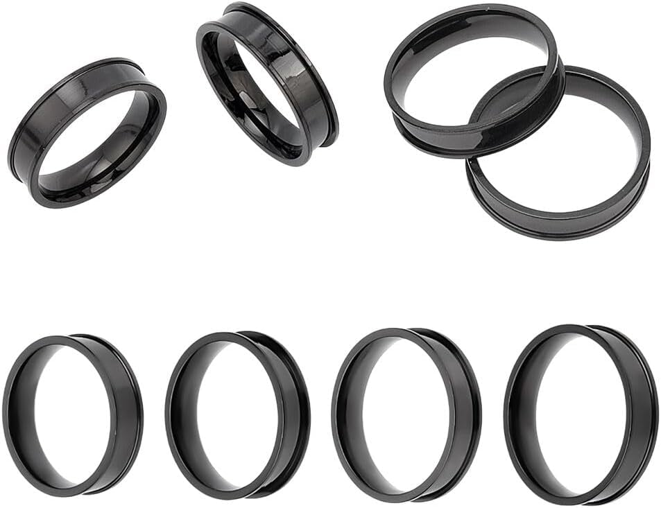 4Pcs Black Ring Blanks 20-23mm Stainless Steel Grooved Rings Blank Core ...