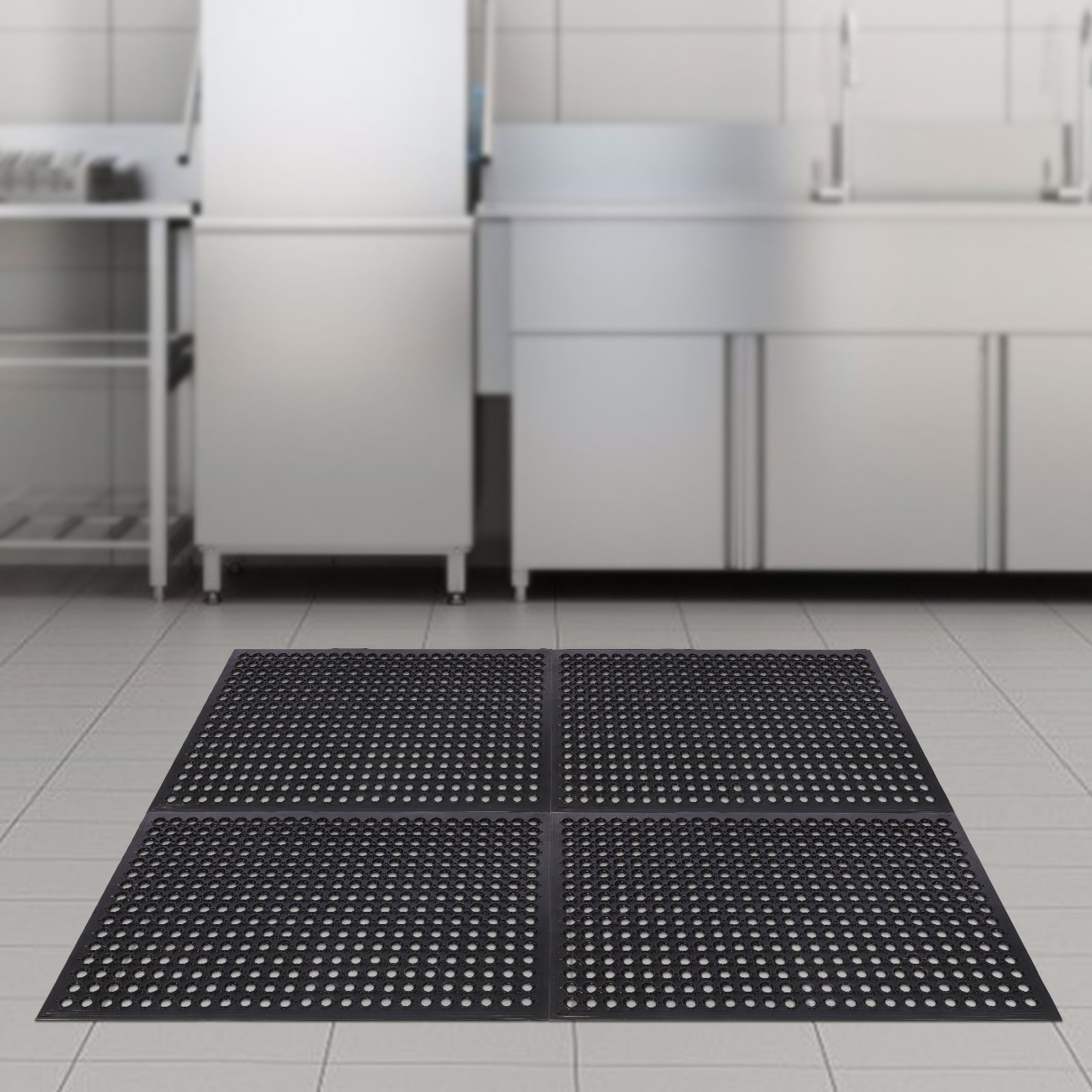 4Pcs Black Rubber Floor Mat with Holes, 35.43*23.62in Non-Slip Drainage ...