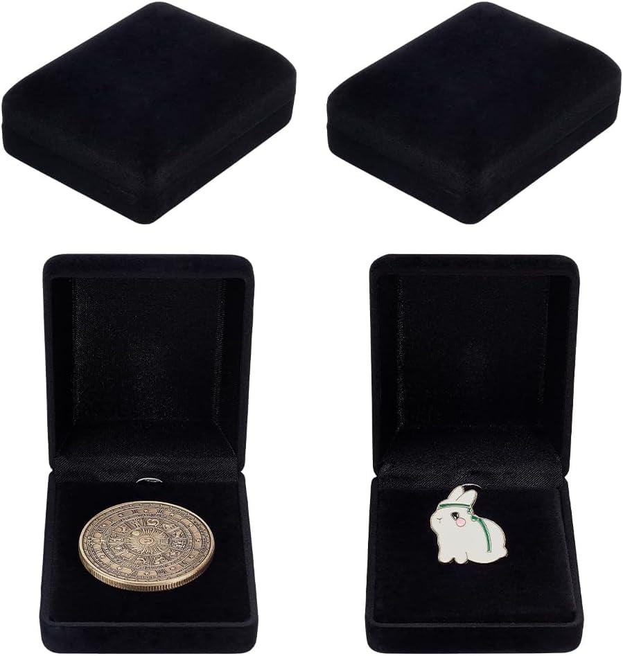 4Pcs Black Velvet Badge Display Box 2.2x2.64Inch Inner Diameter Lapel ...