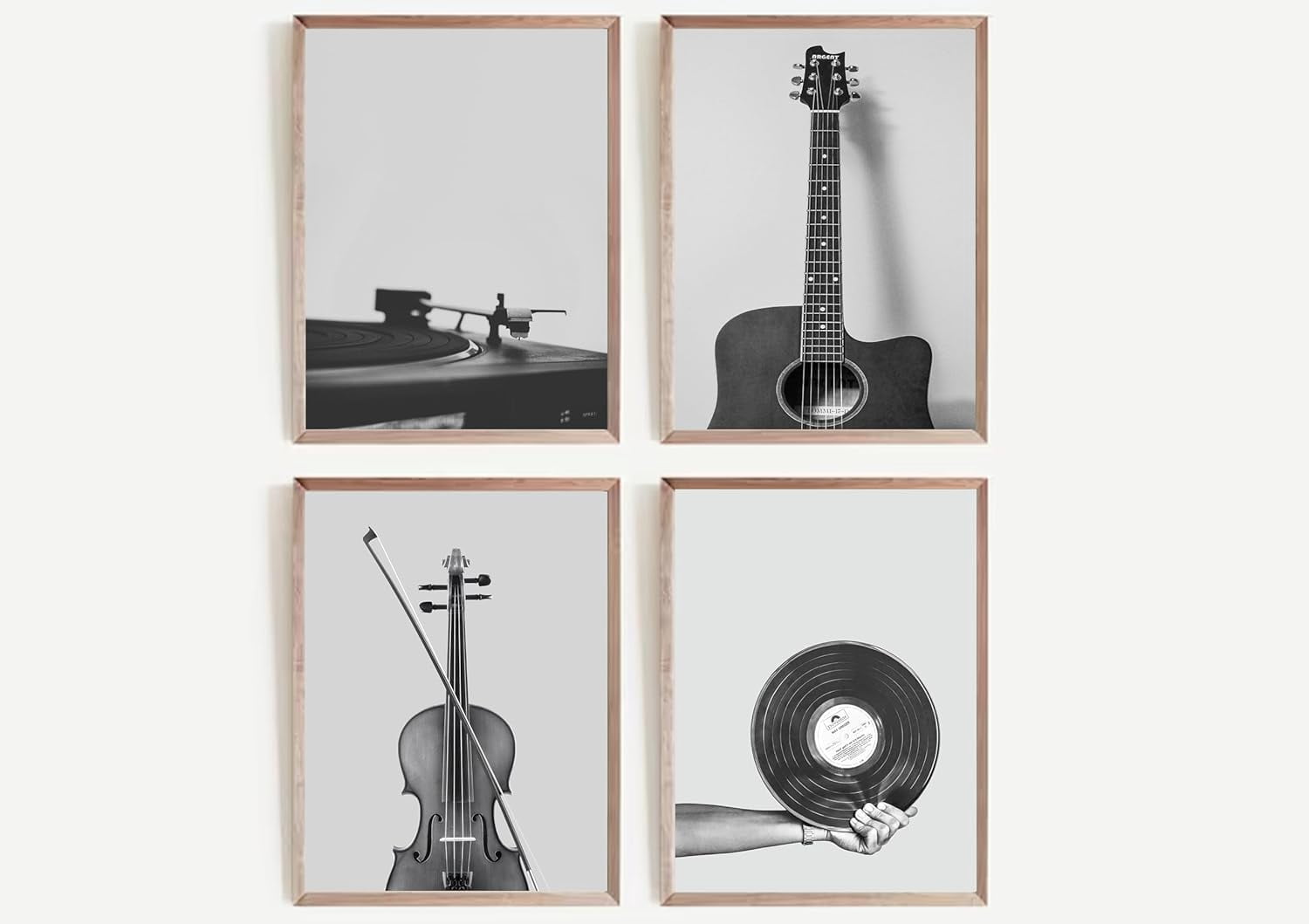 4Pcs Black and White Music Wall Art Vintage Guitar Record Violin ...